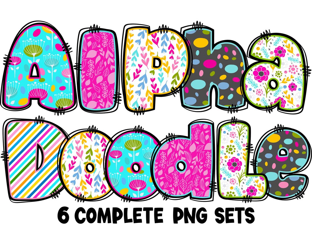 BUNDLE Spring Floral Alphabet PNG, Chubby Alpha Doodle, Doodle Flowers ...