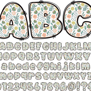BUNDLE Spring Floral Alphabet PNG, Chubby Alpha Doodle, Doodle Flowers ...