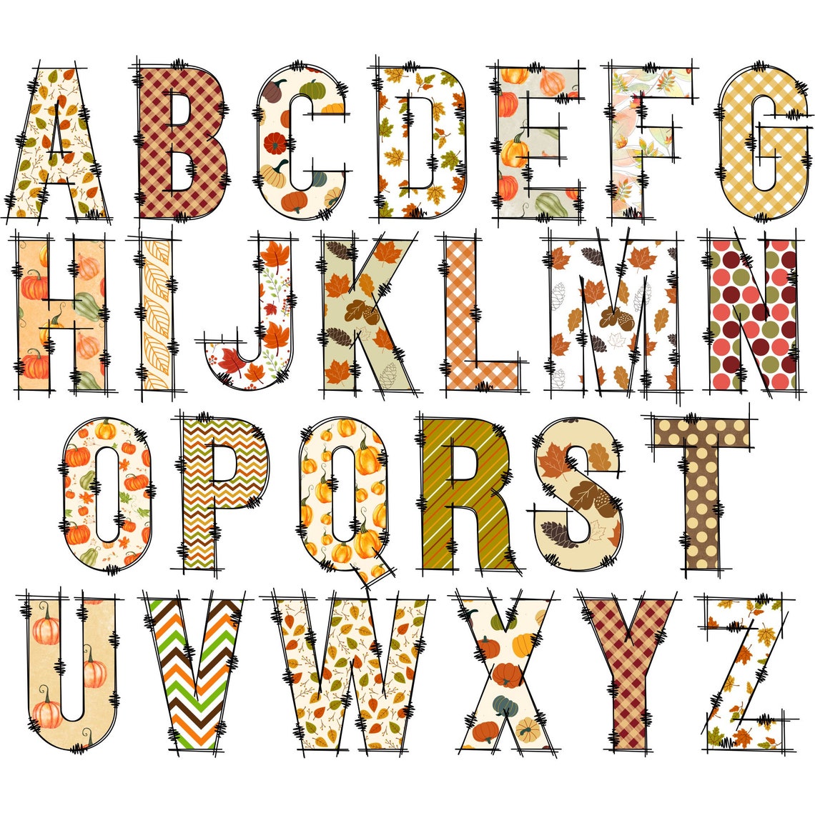 Autumn Fall Clipart Alphabet PNG, Doodle Alphabet, Transparent PNG ...