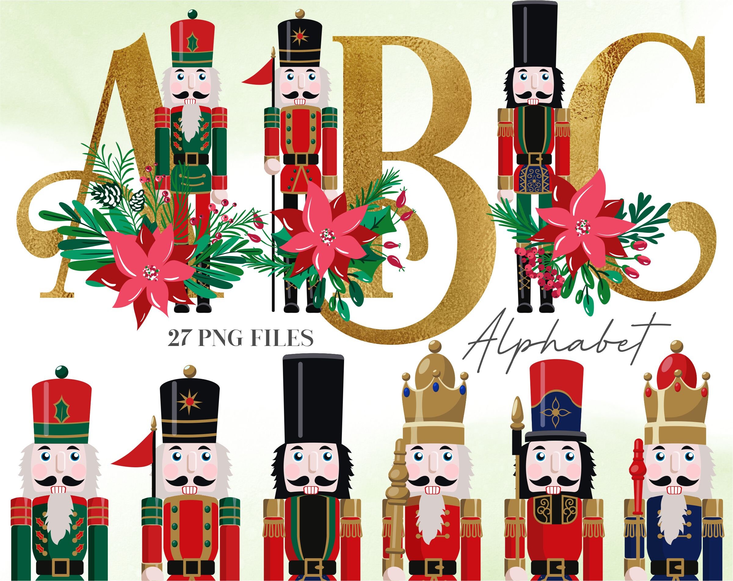 BUNDLE Christmas Nutcracker Alphabet PNG, Nutcrackers, Transparent PNG ...