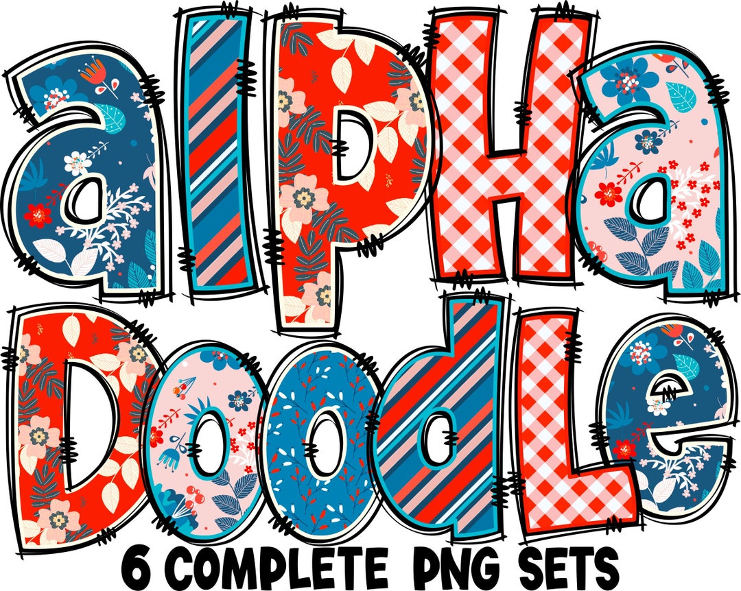 BUNDLE Spring Floral Alphabet PNG, Doodle Alpha, Doodle Flowers, Doodle ...