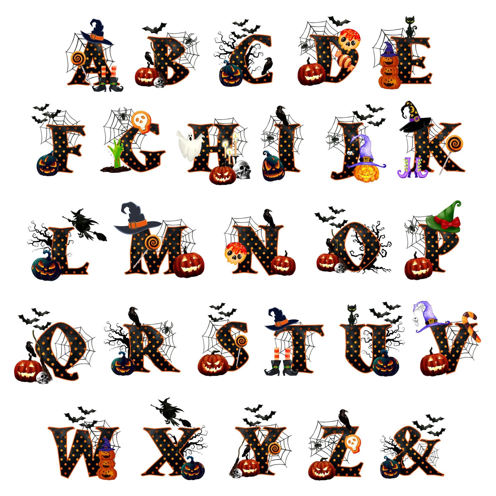 Halloween Clipart Alphabet PNG Watercolor Alphabet Clip Art - Etsy