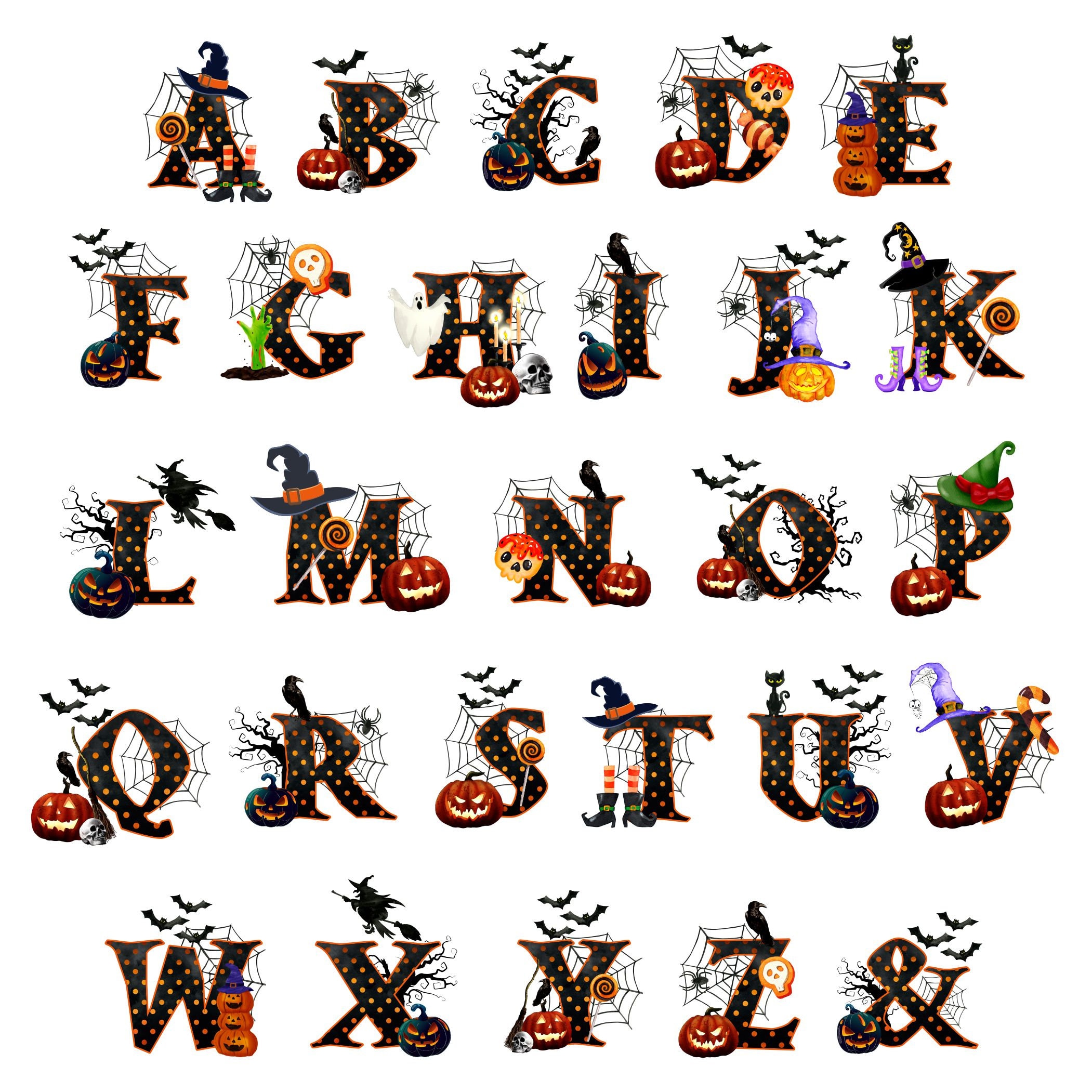 Halloween Clipart Alphabet PNG Watercolor Alphabet Clip Art - Etsy