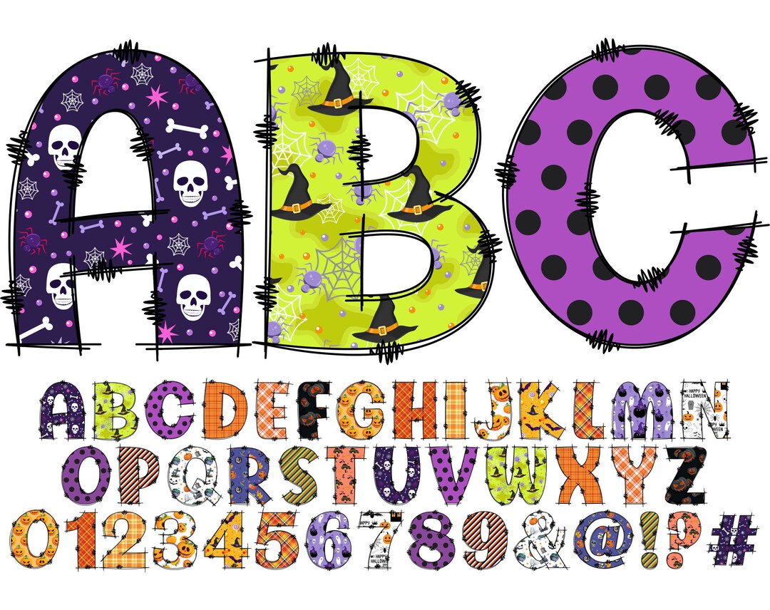 Halloween Clipart Alphabet PNG, Doodle Purple Green, Transparent PNG ...