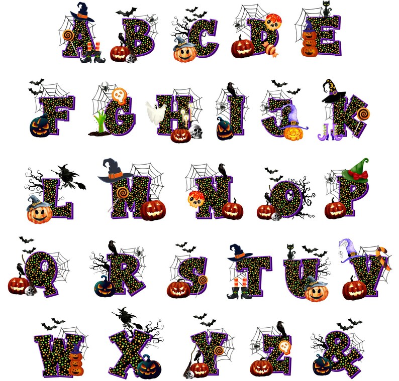 Halloween Clipart Alphabet PNG Watercolor Alphabet Clip Art - Etsy