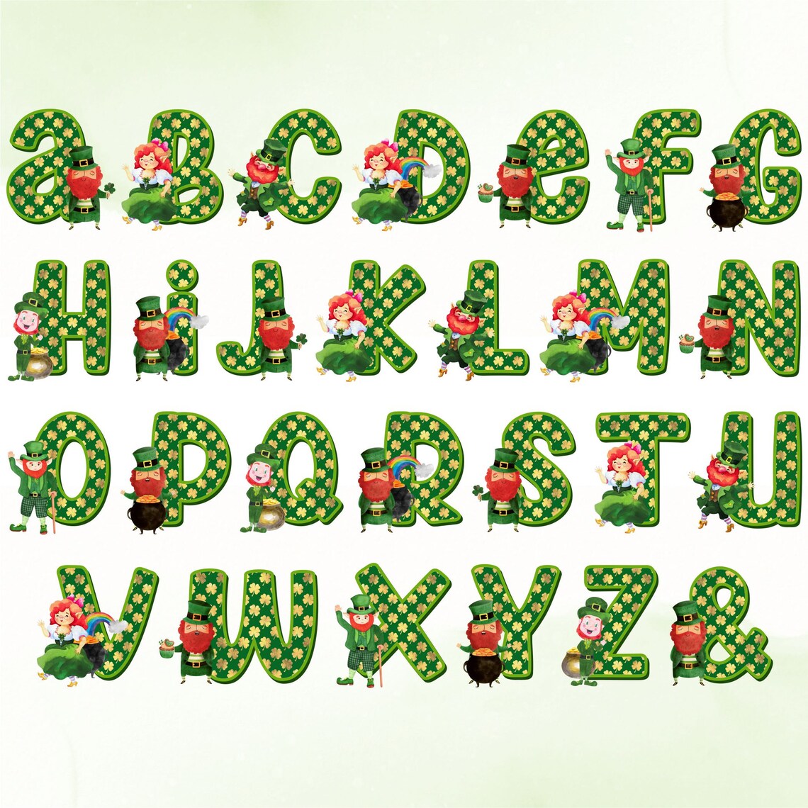 St Patrick's Day Letters PNG Shamrock Alphabet Clip Art | Etsy