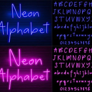 BUNDLE 8 Neon Glow Effect Alphabet PNG Clip Art Letters Font Files Pink ...