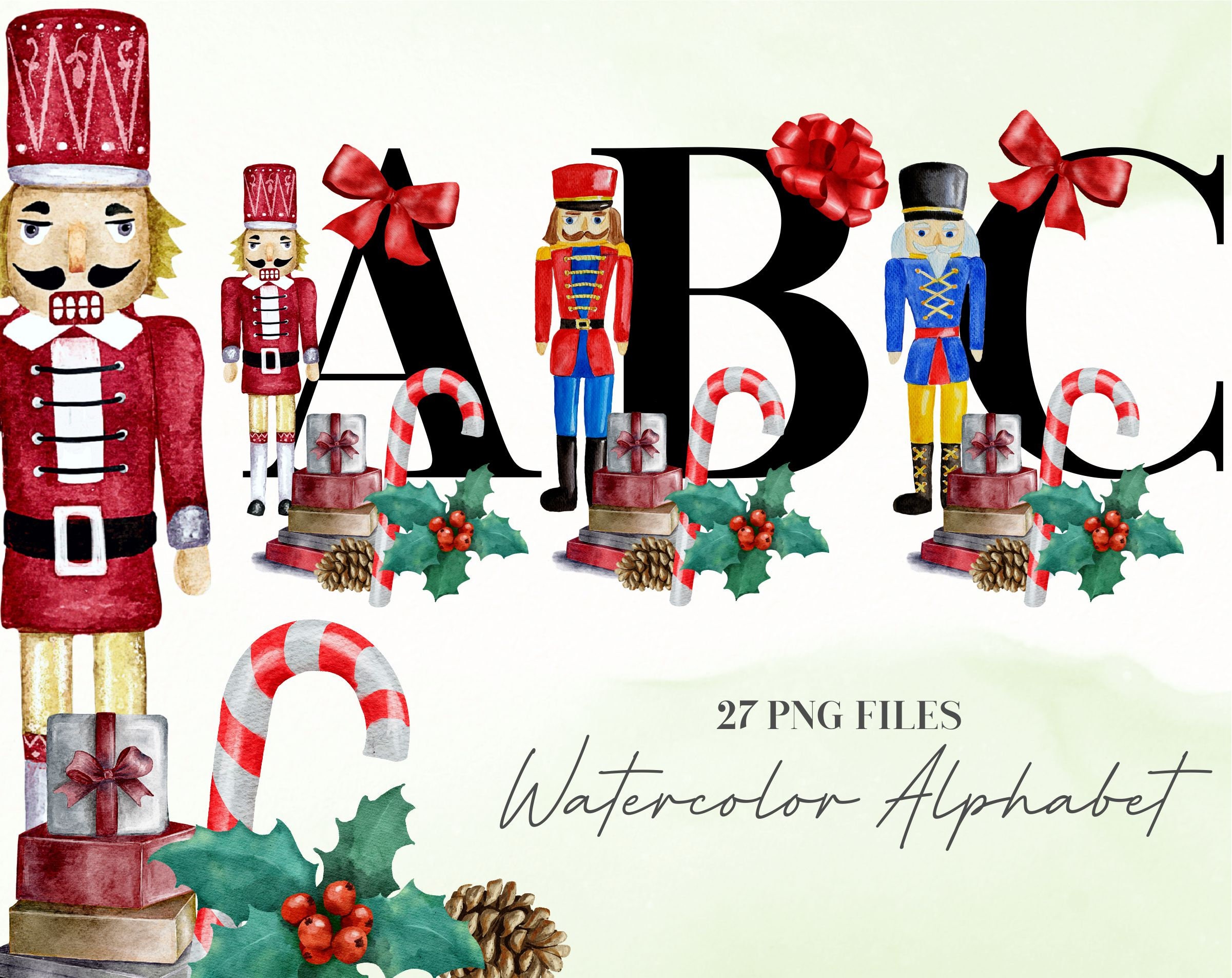 Christmas Watercolor Alphabet PNG Nutcracker Alphabet Clip - Etsy