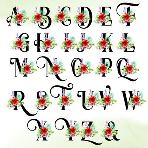 Watercolor Flowers Alphabet PNG, Tropical Floral Alphabet Clip Art ...