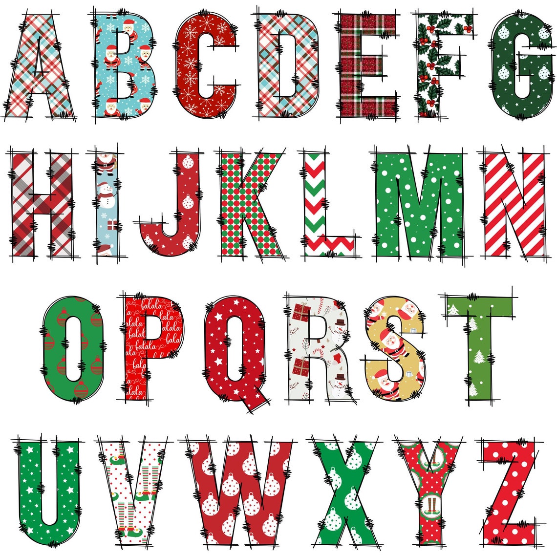 Christmas Clipart Alphabet PNG Wrapping Paper Alphabet Clip - Etsy