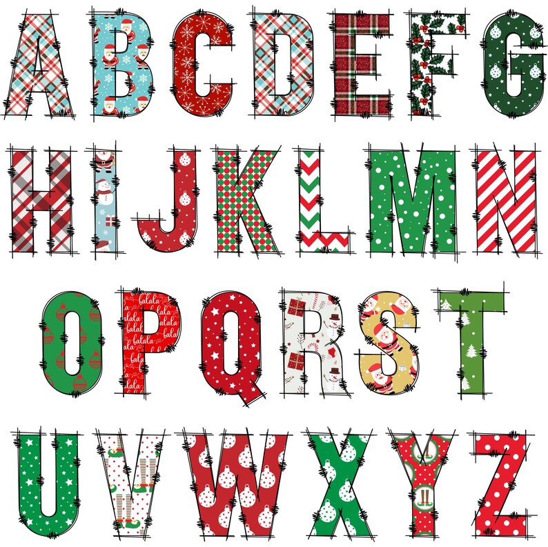 Christmas Clipart Alphabet PNG Wrapping Paper Alphabet Clip - Etsy