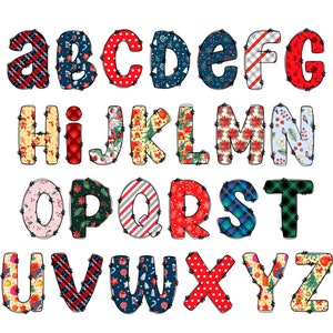 Christmas Clipart Letters PNG, Blue Wrapping Paper Alphabet, Doodle ...
