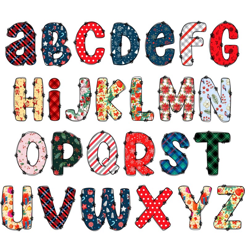 Christmas Clipart Letters PNG, Blue Wrapping Paper Alphabet, Doodle ...
