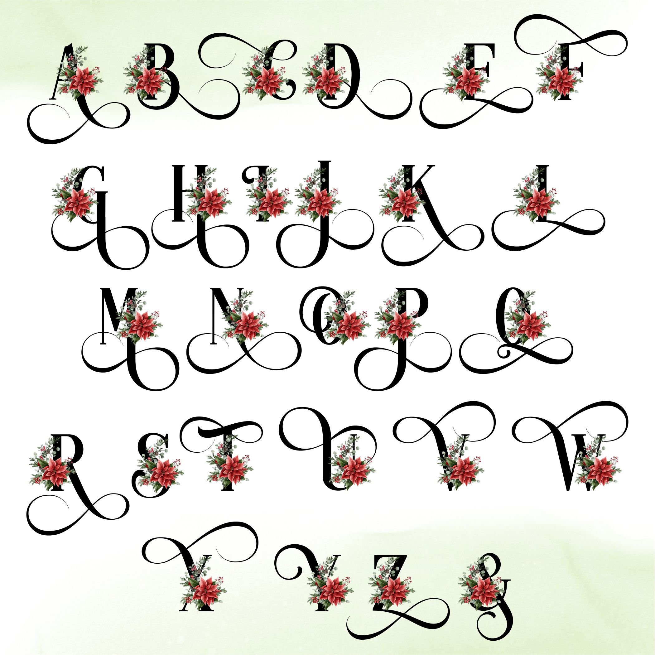 Watercolor Flowers Alphabet PNG Black Red Pink Floral Letters | Etsy