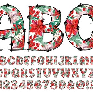 Christmas Clipart Letters PNG, Red Flower Alphabet, Doodle Holidays ...