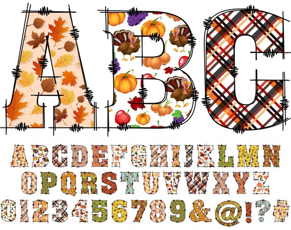 Thanksgiving Clipart Alphabet PNG Doodle Alphabet Clip Art - Etsy