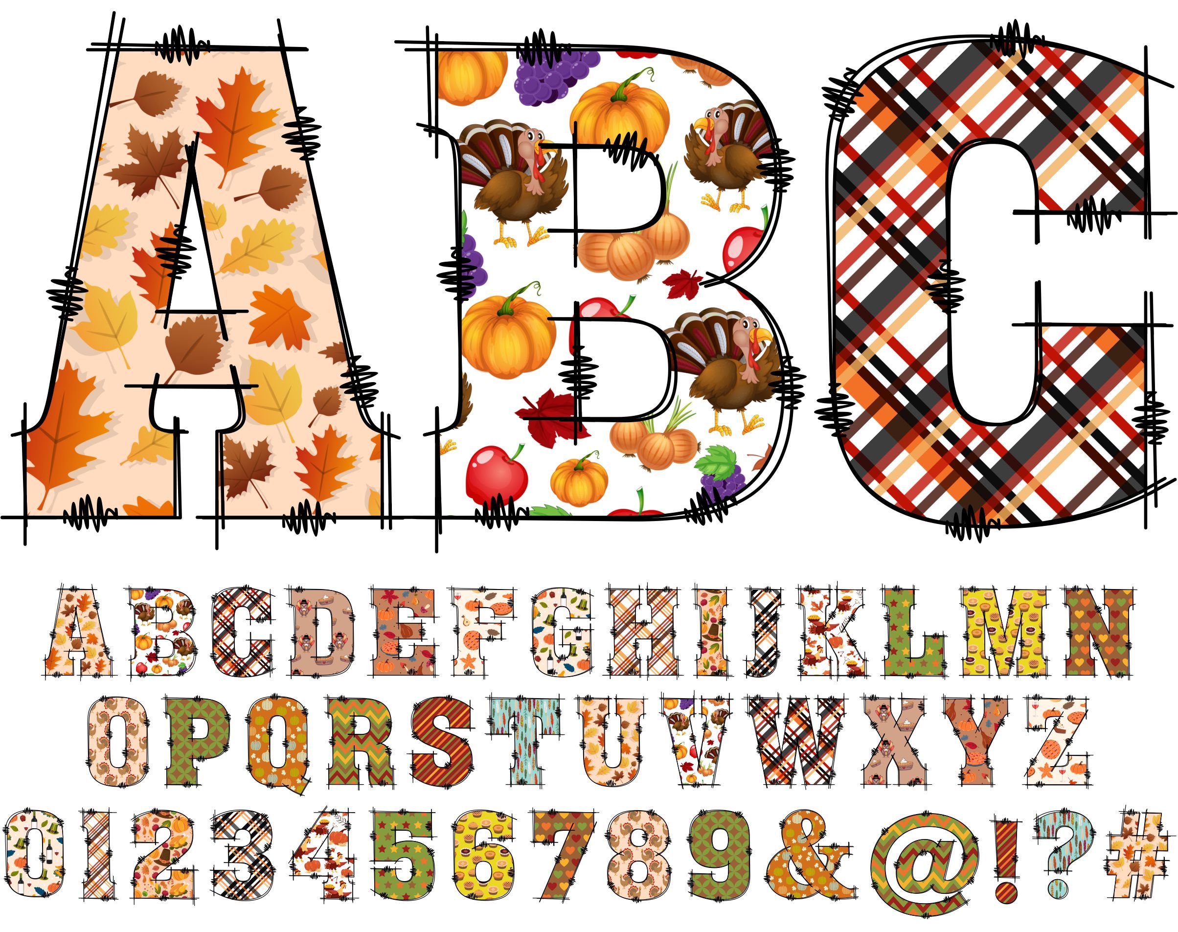 Thanksgiving Clipart Alphabet PNG Doodle Alphabet Clip Art - Etsy