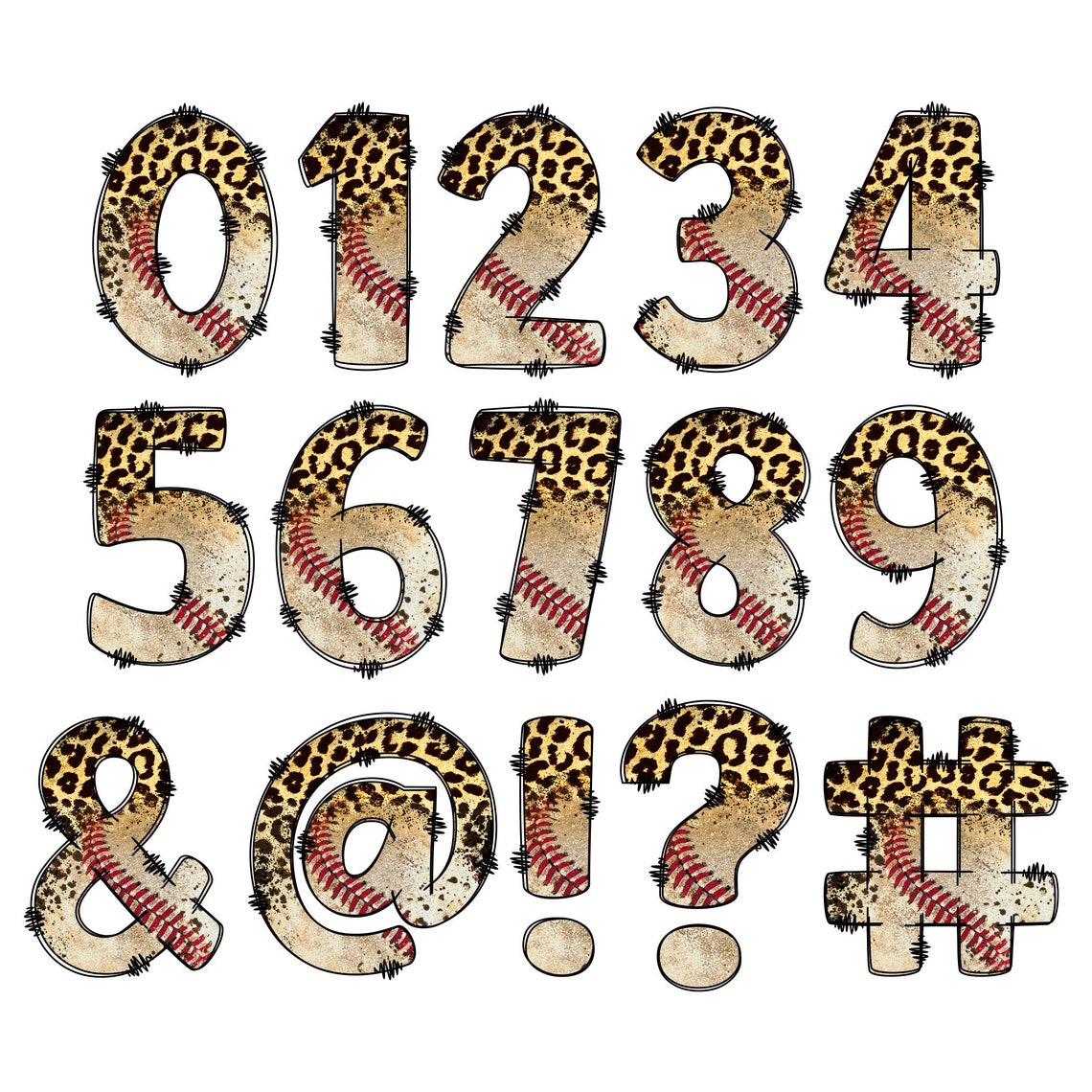 Baseball Letters PNG Leopard Doodle Alpha PNG Stitching - Etsy
