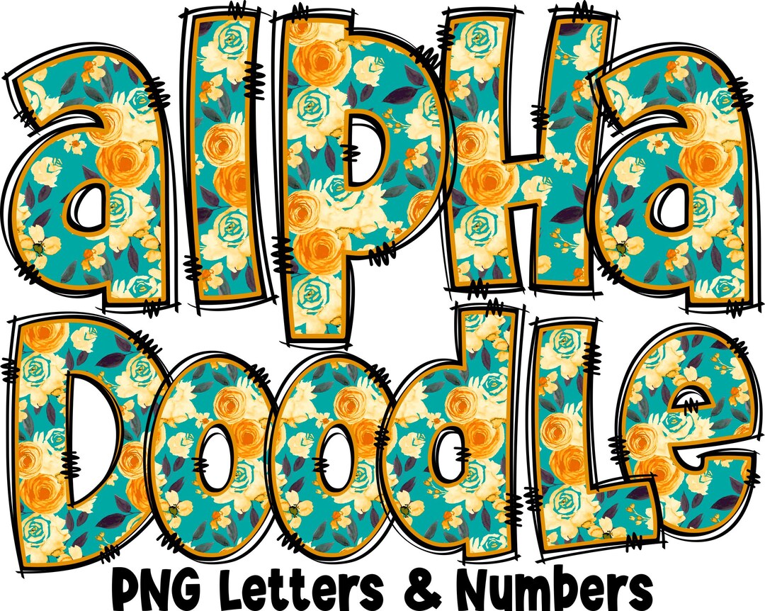 Floral Letters & Numbers PNG, Alpha Doodle, PNG Letters, Floral Doodle ...