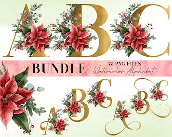 Bundle Watercolor Flowers Alphabet PNG Gold Letters Alphabet - Etsy