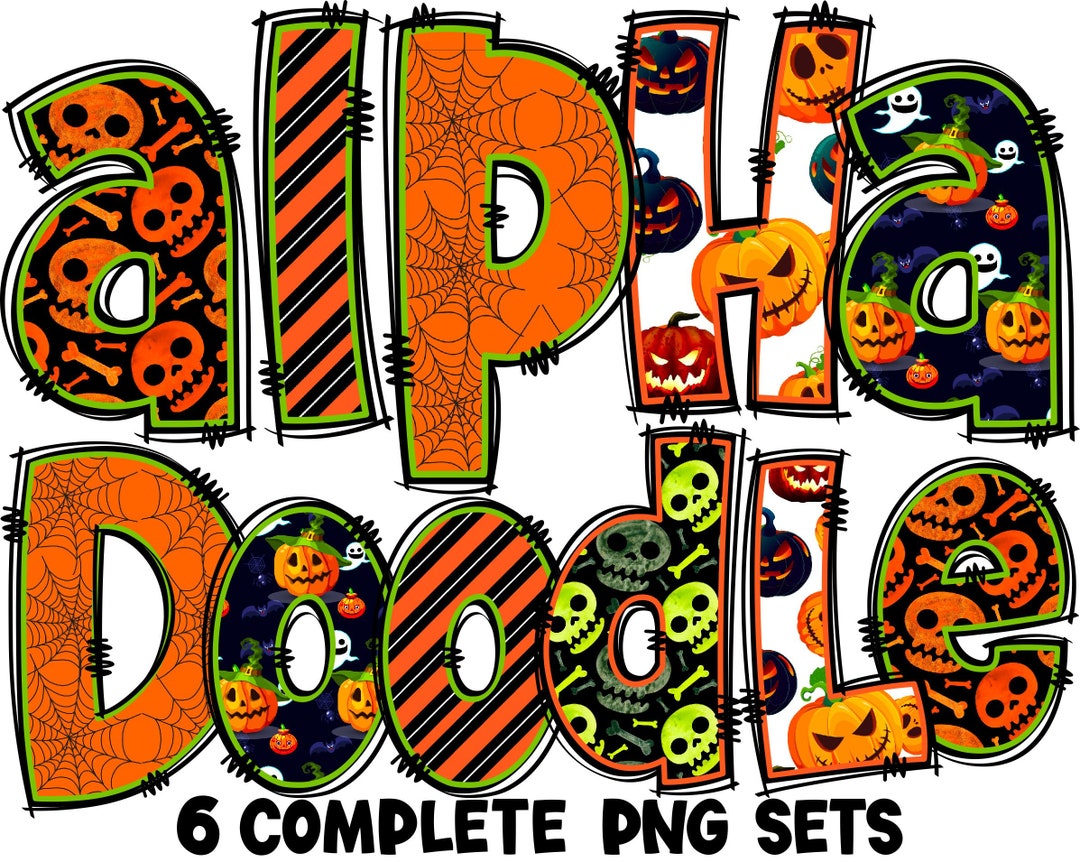 BUNDLE Halloween Alphabet PNG, Halloween, Halloween Day, Alpha Doodle ...