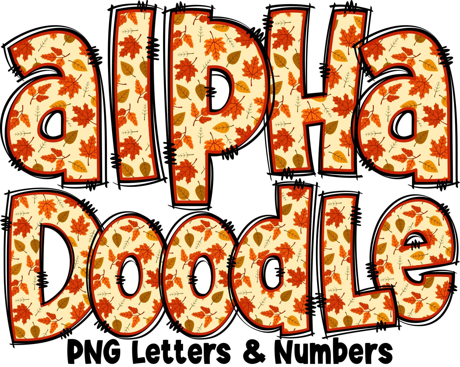 Fall Autumn Letters & Numbers PNG Alpha Doodle PNG Letters - Etsy