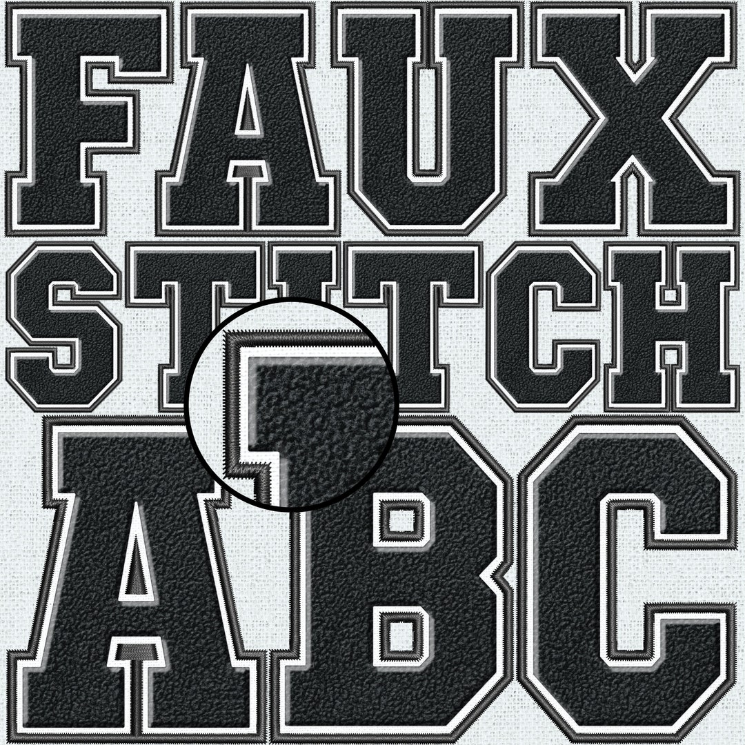Black Faux Embroidery Chenille Letters, Faux Chenille Patch, Faux ...
