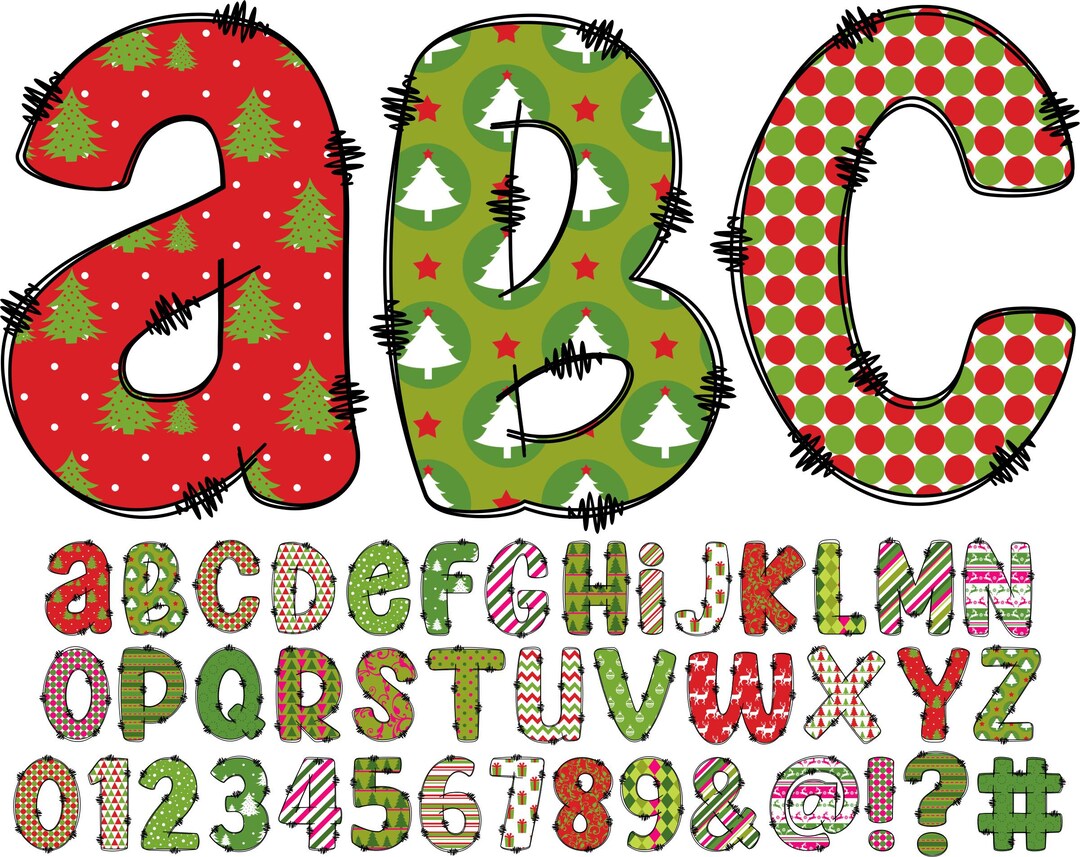 Christmas Clipart Letters PNG, Wrapping Paper Alphabet, Doodle Holidays ...