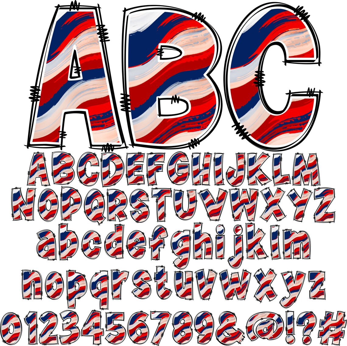 BUNDLE Patriotic Alphabet PNG Doodle Alpha 4th of July - Etsy