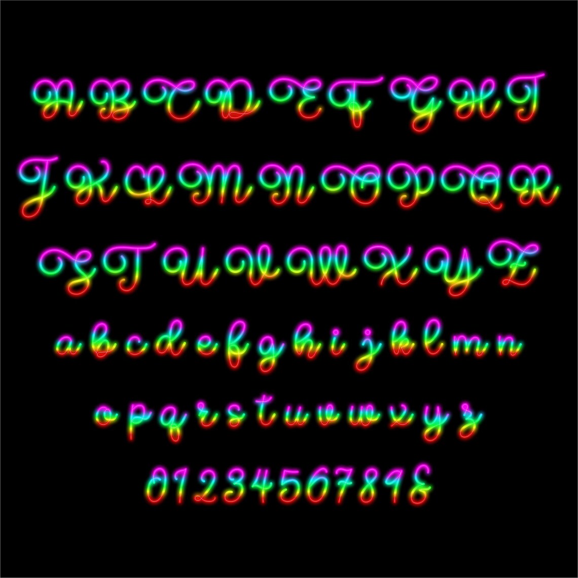 Neon Glow Effect Alphabet PNG Clip Art Letters Script Font - Etsy