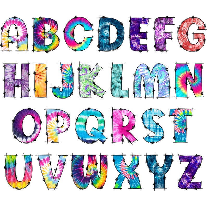 Tie Dye Letters PNG Doodle Alphabet Clip Art Transparent - Etsy