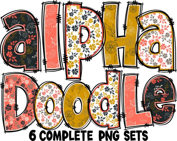 BUNDLE Spring Floral Alphabet PNG Doodle Alpha Doodle - Etsy