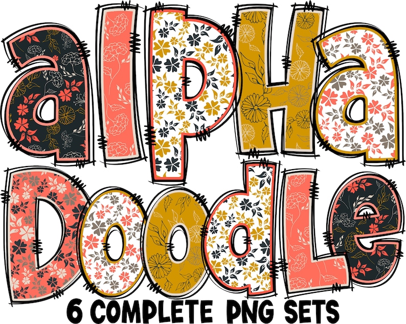 BUNDLE Spring Floral Alphabet PNG, Doodle Alpha, Doodle Flowers, Doodle ...
