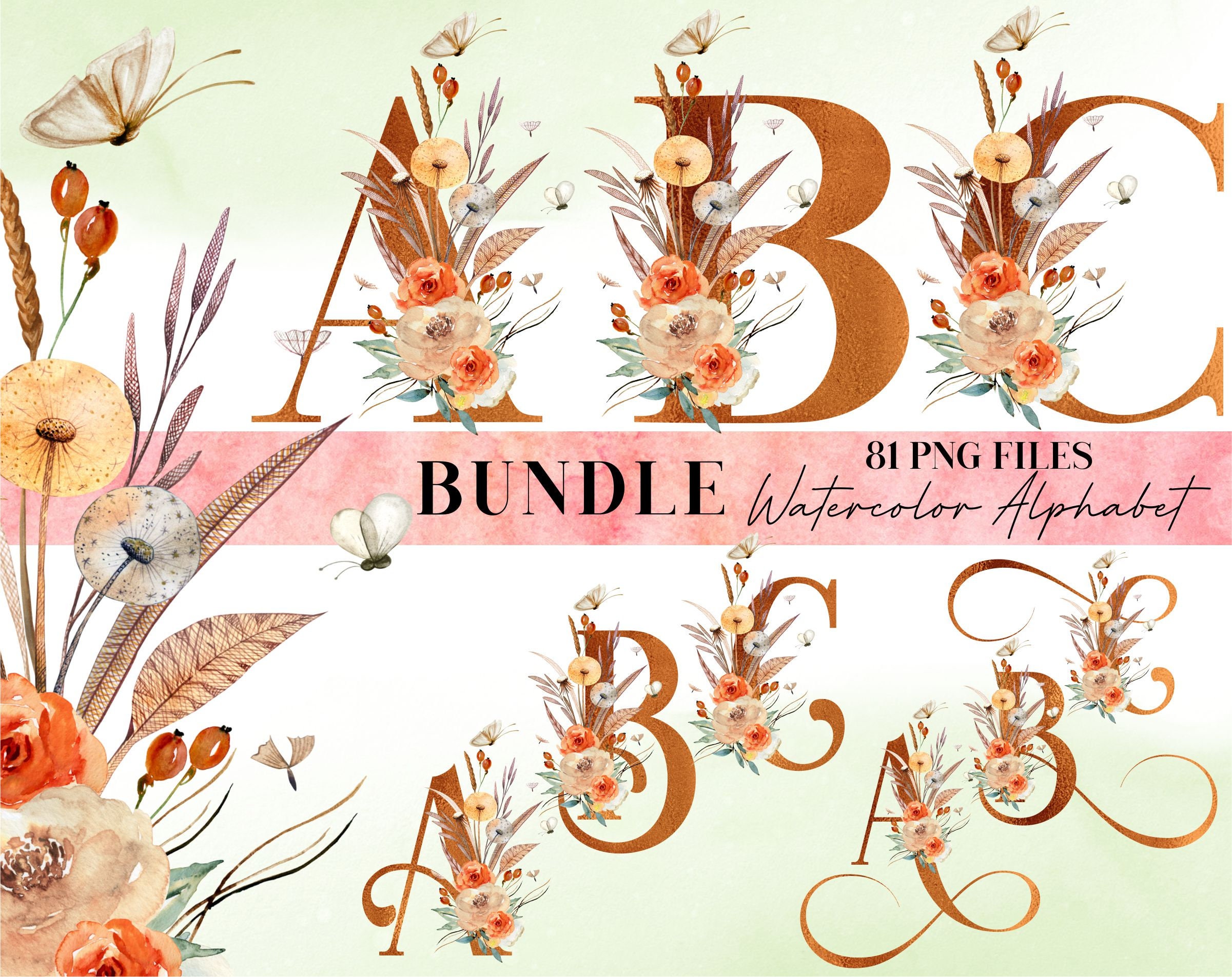 Bundle Watercolor Flowers Alphabet PNG Fall Floral Alphabet - Etsy