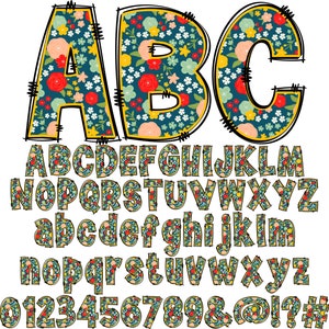 BUNDLE Spring Floral Alphabet PNG, Doodle Alpha, Doodle Flowers, Doodle ...