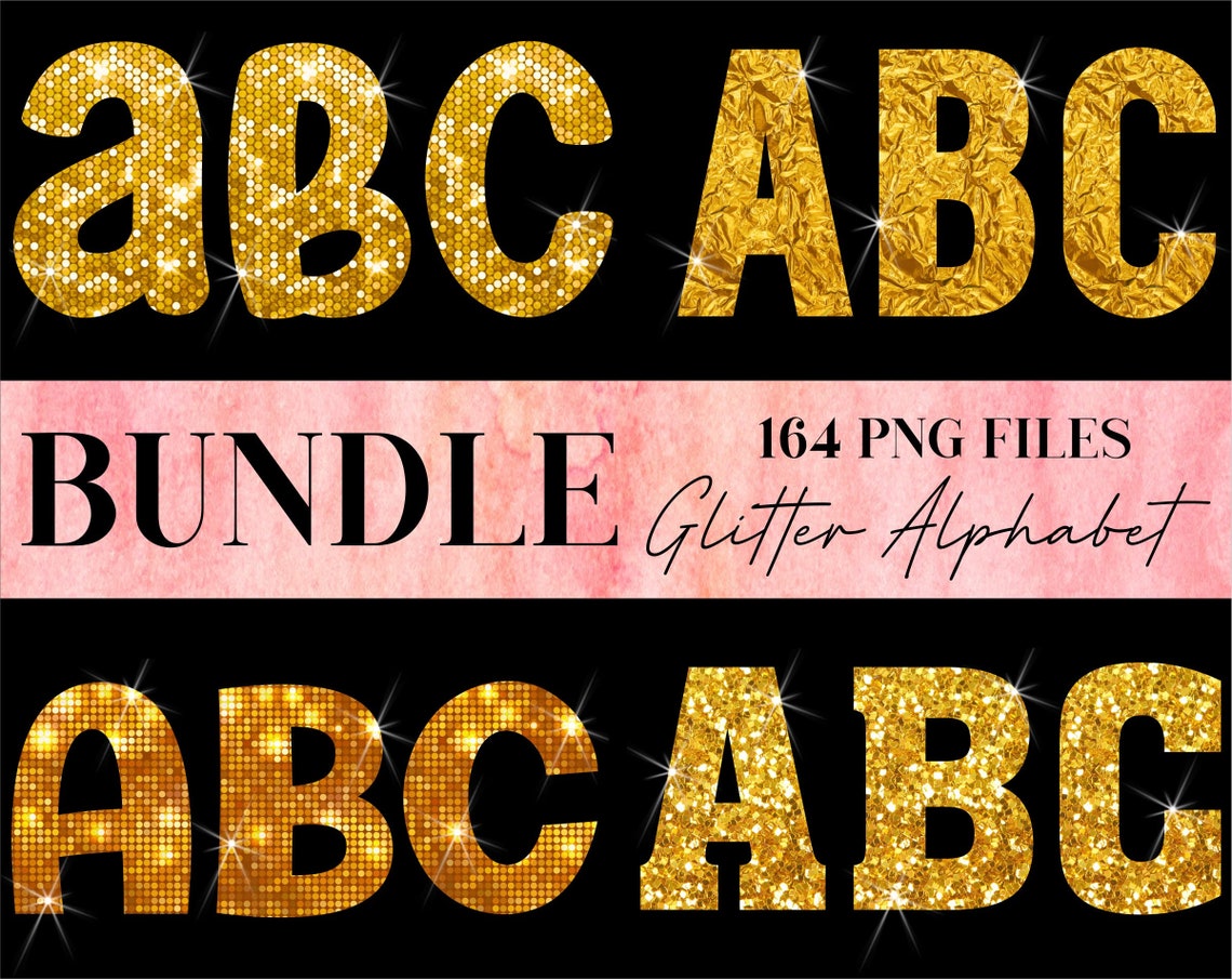 Bundle PNG Gold Glitter Letters Sparkle Clip Art Letters - Etsy