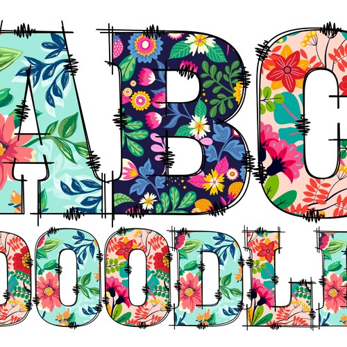 BUNDLE Spring Floral Alphabet PNG Doodle Alpha Doodle - Etsy