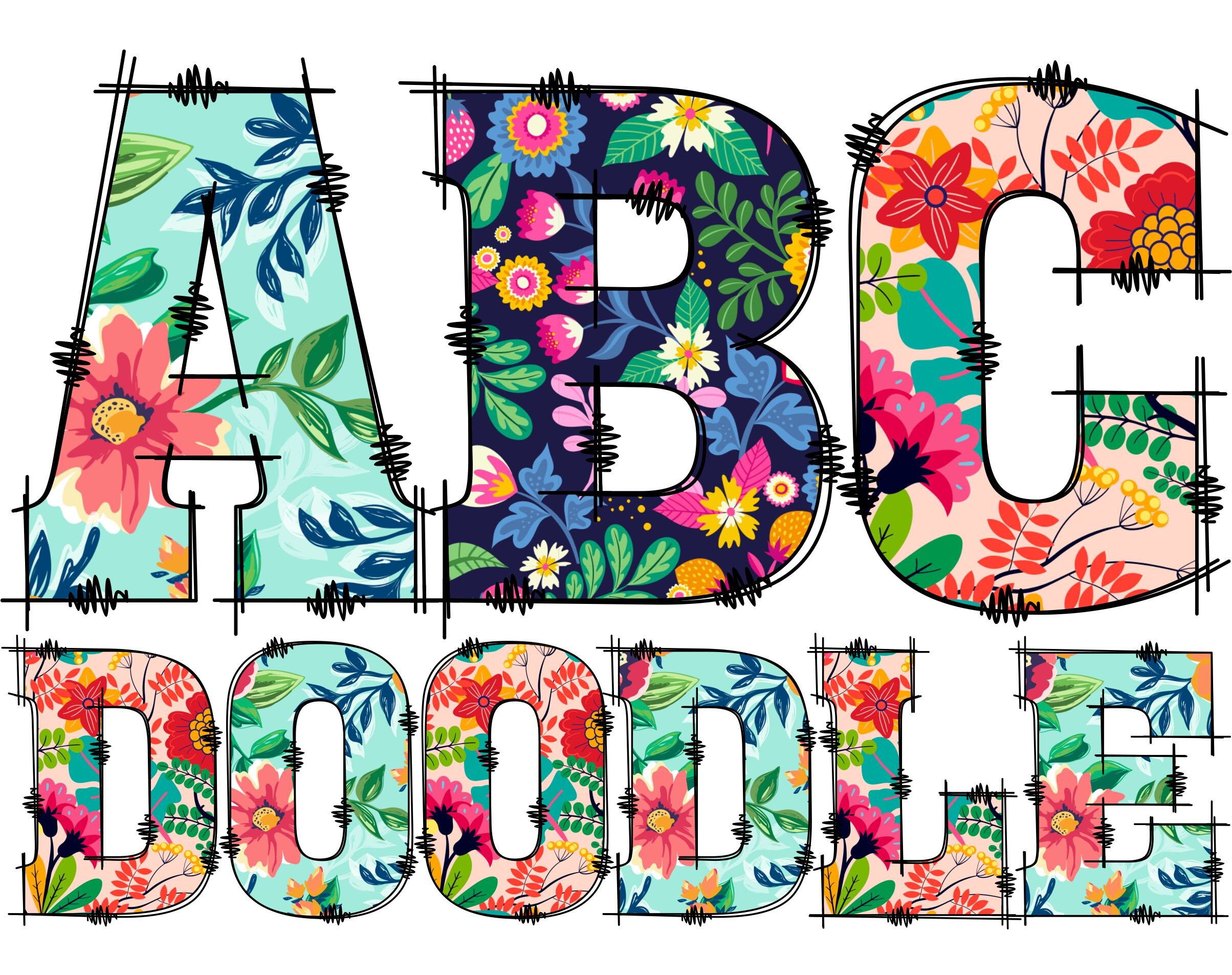 Spring Floral Alphabet PNG Doodle Alpha PNG Doodle Flowers - Etsy