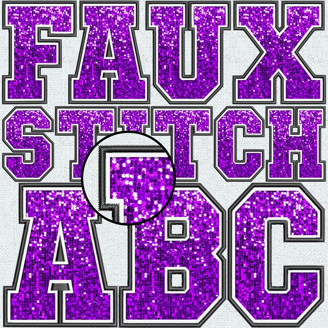 Faux Embroidery Purple Sequin Letters, Faux Sequin Patch, Faux Sequin ...