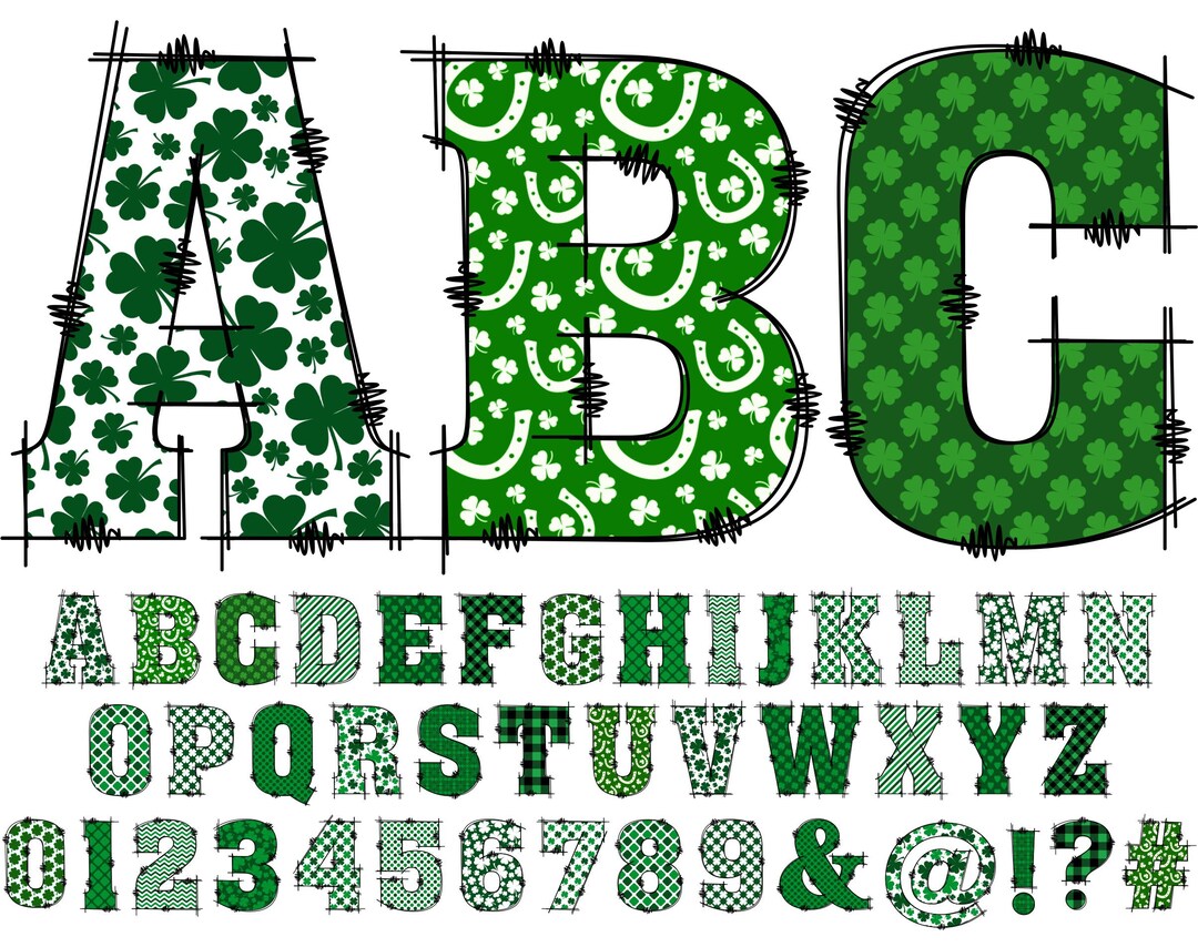 St Patrick's Day Letters PNG, Shamrock Alphabet Clip Art, Doodle Irish ...