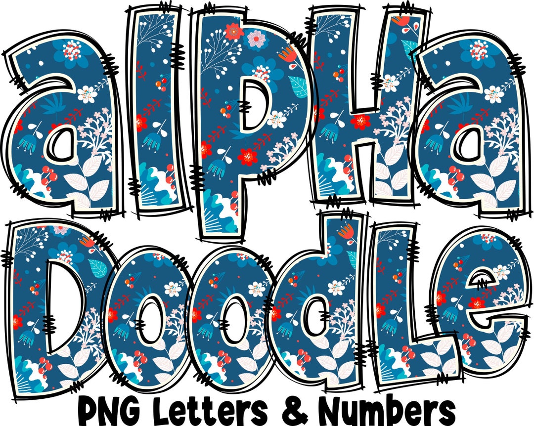 Floral Letters & Numbers PNG, Alpha Doodle, PNG Letters, Floral Doodle ...