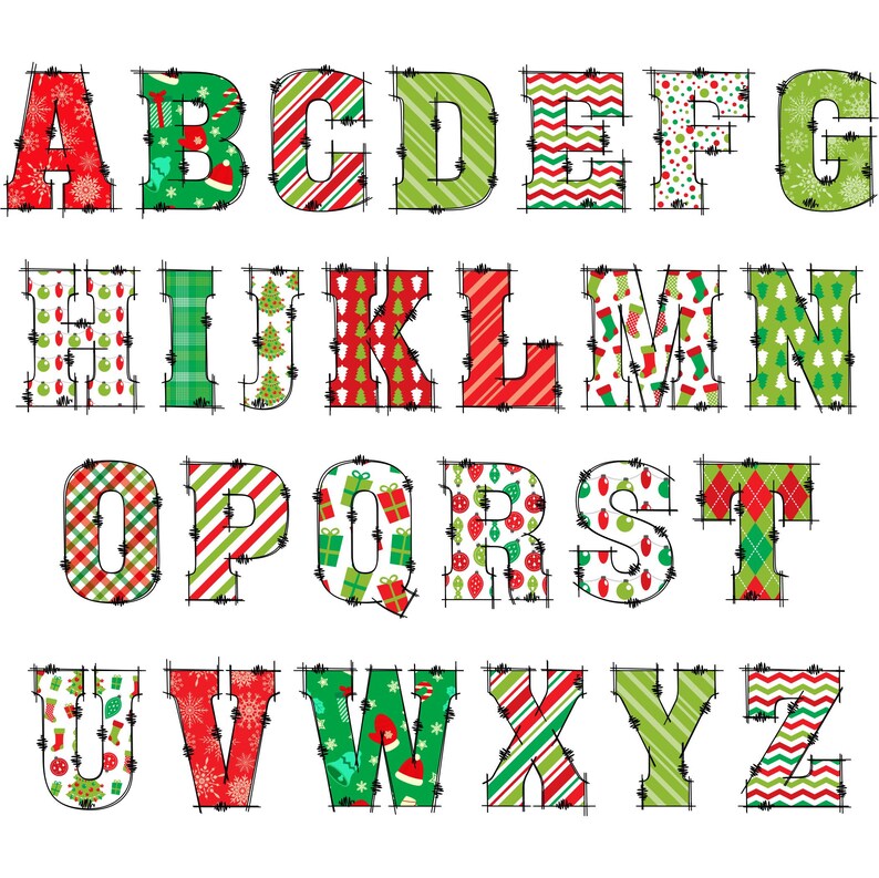 Christmas Clipart Alphabet PNG Wrapping Paper Alphabet Clip - Etsy