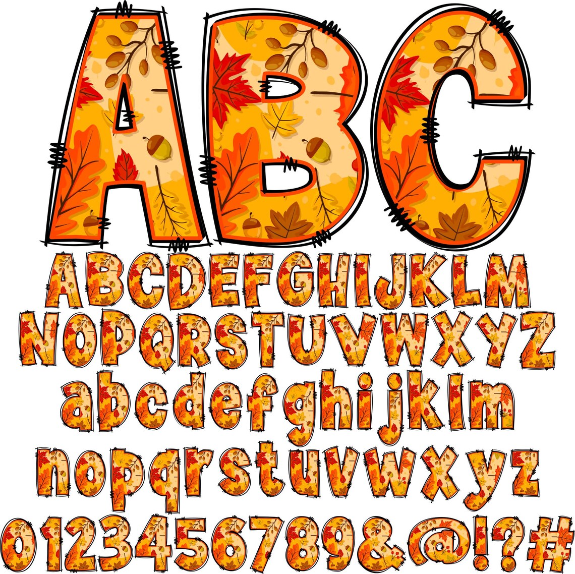 BUNDLE Autumn Fall Alphabet PNG Autumn Alpha Doodle PNG - Etsy