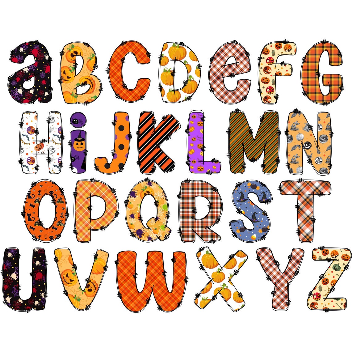 Halloween Clipart Alphabet PNG Doodle Alphabet Clip Art - Etsy