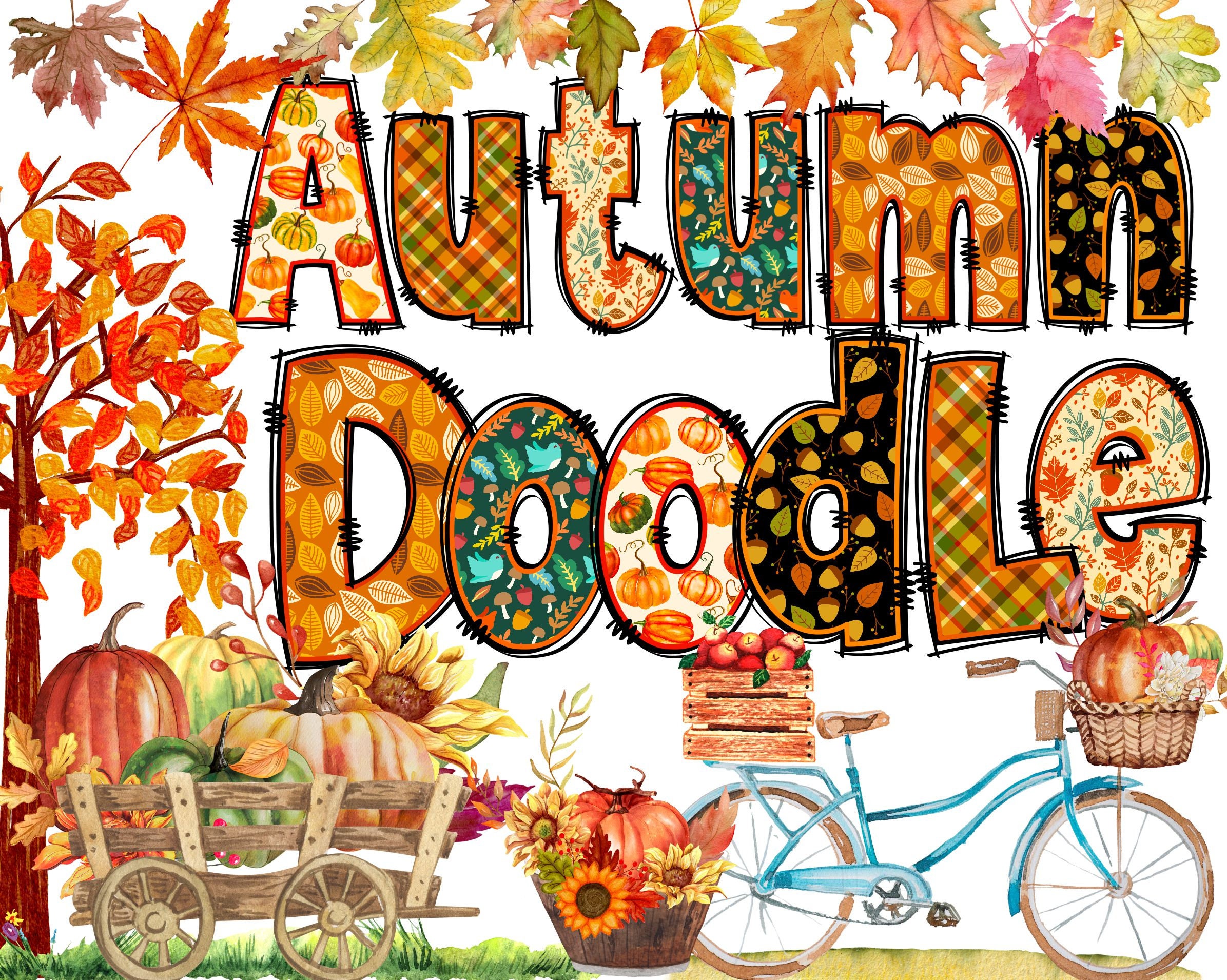 BUNDLE Autumn Fall Alphabet PNG Alpha Doodle PNG Letters - Etsy