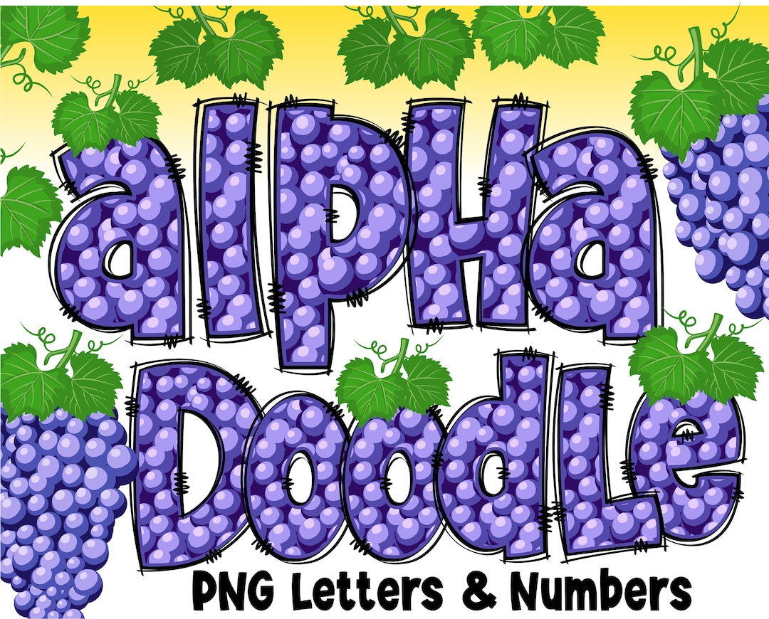 Grapes Alphabet PNG, Fruit Letters, Fruit Doodle, Grapes Letters, Alpha ...