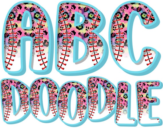 Baseball Letters PNG Leopard Cheetah Doodle Alpha PNG - Etsy