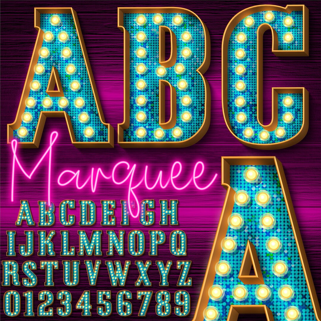 Glitter Marquee Letters PNG, Light Bulbs Letters, PNG Letters, 3D ...
