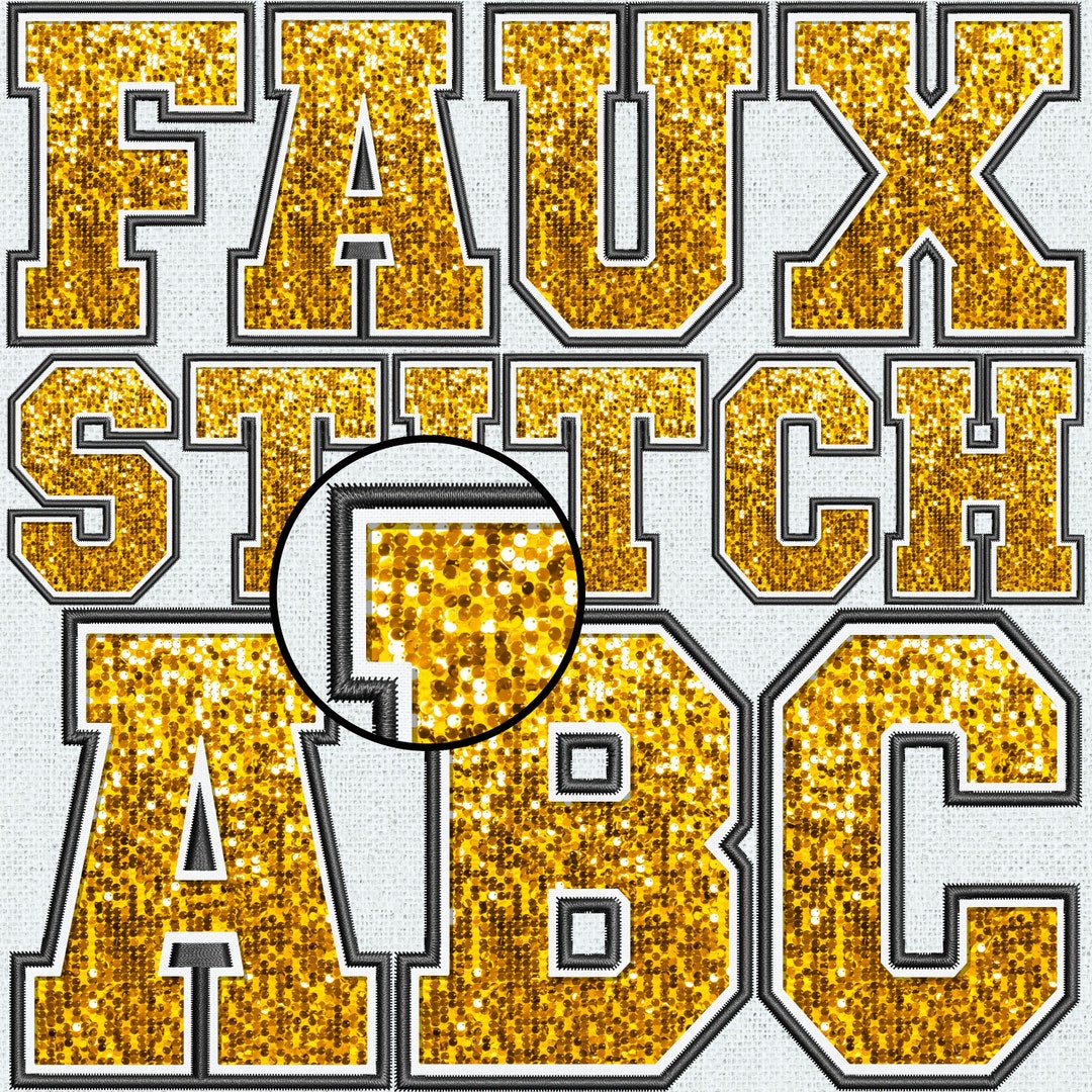 Faux Embroidery Gold Sequin Letters, Faux Sequin Patch, Faux Sequin ...