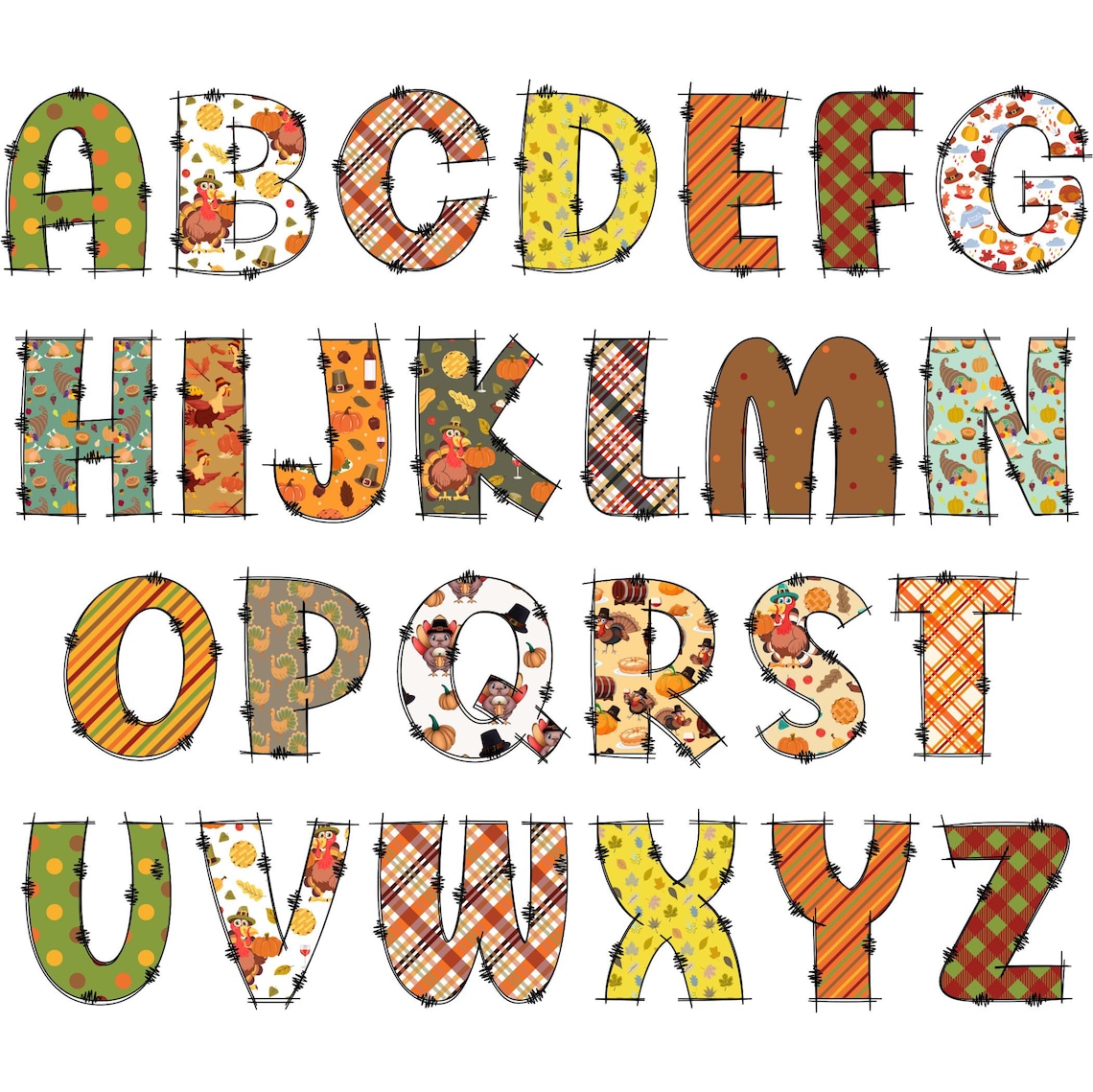 Thanksgiving Clipart Alphabet PNG Watercolor Clip Art - Etsy